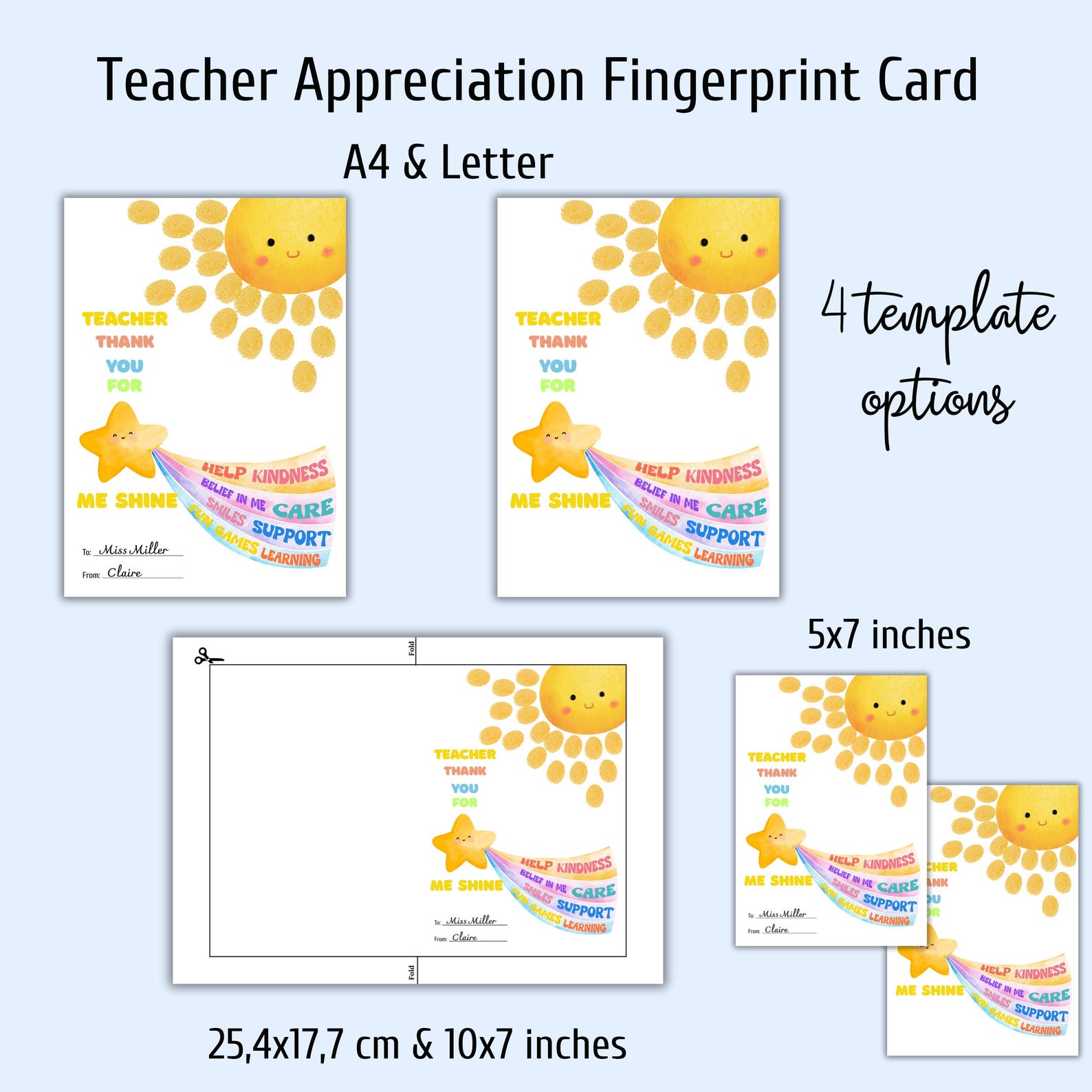 Fingerprint Teacher Appreciation Card: DIY Thank You Gift (digital ...