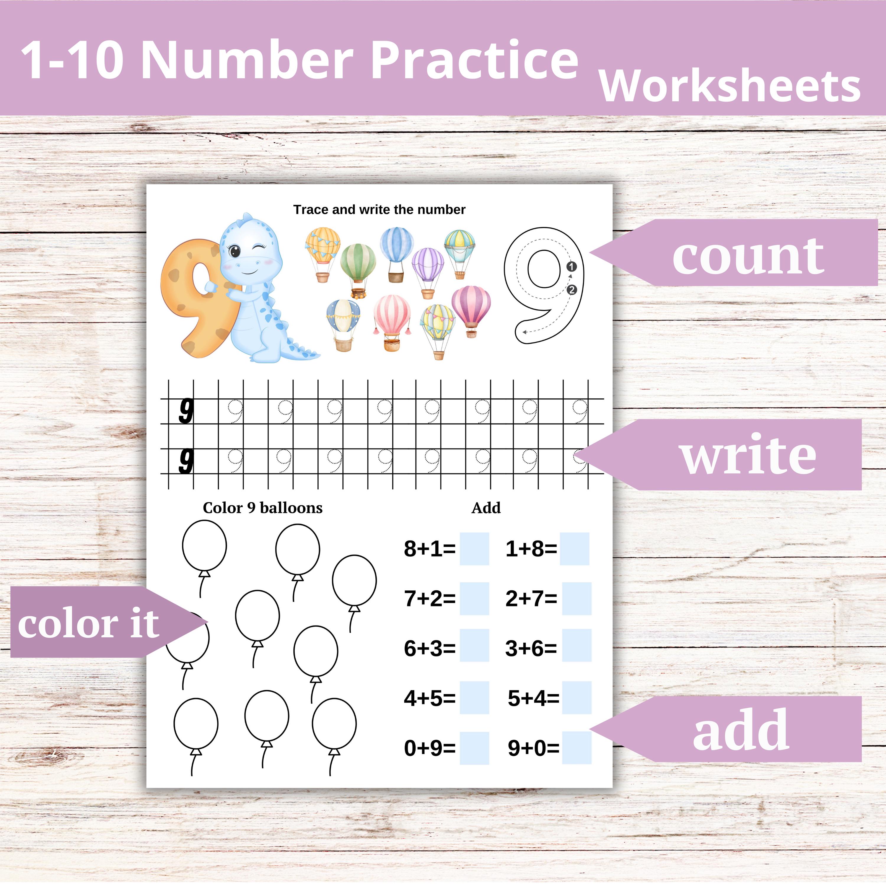 Maths Number Practice Worksheets 1-10: Learning Resources (PDF & JPG) - Etsy