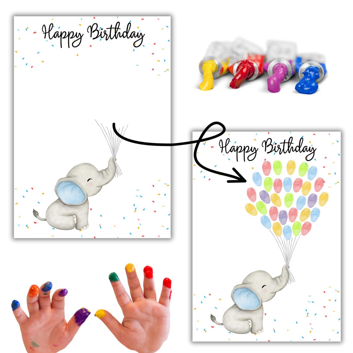 Fingerprint Birthday Card: DIY Balloon Keepsake (digital Download) - Etsy