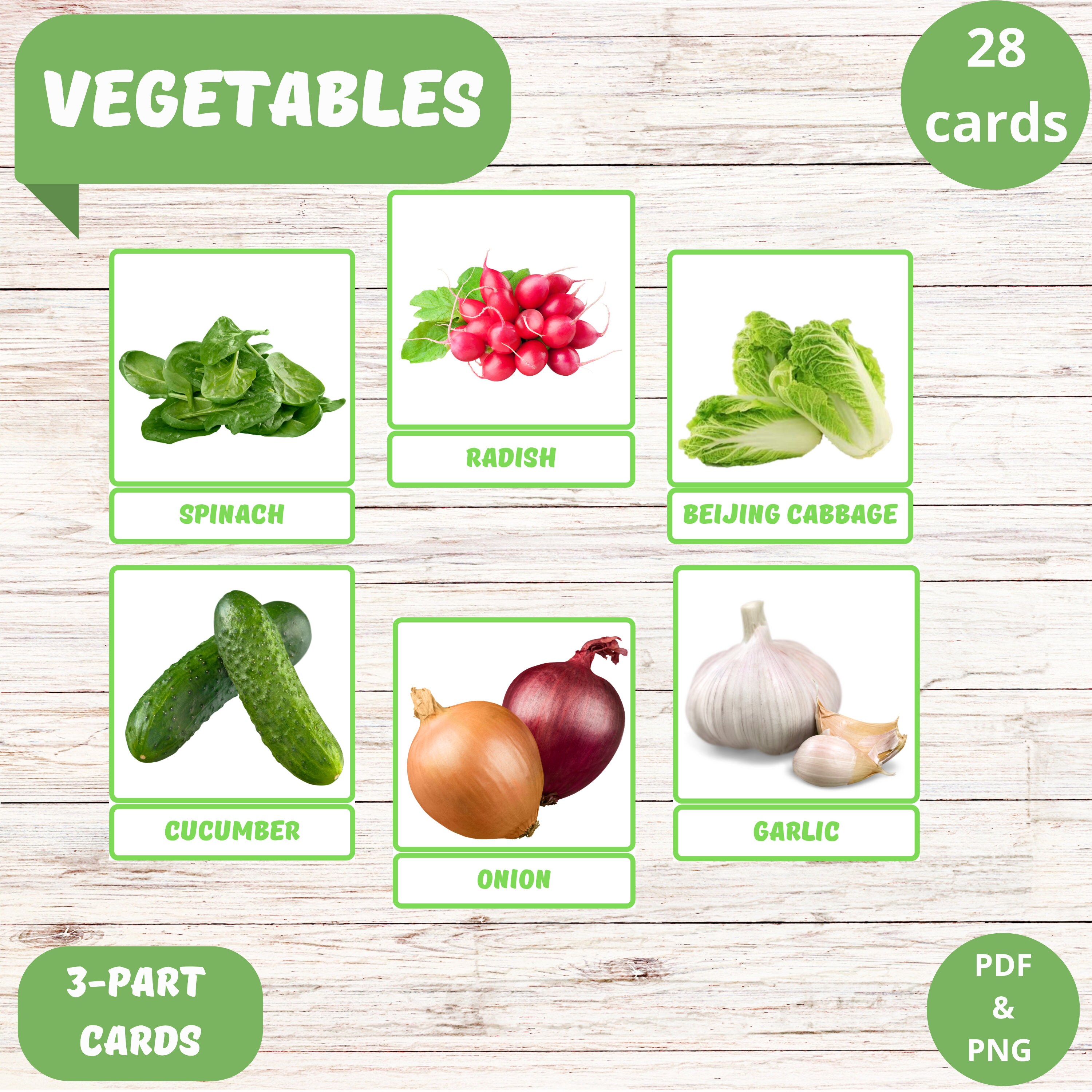 Educational Vegetables Flashcards for Kids 28 Vegetables Flash Cards ...