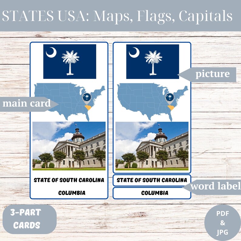 USA Flash Cards With Maps, Flags, Capitals | Fun Learning Tool for Kids ...