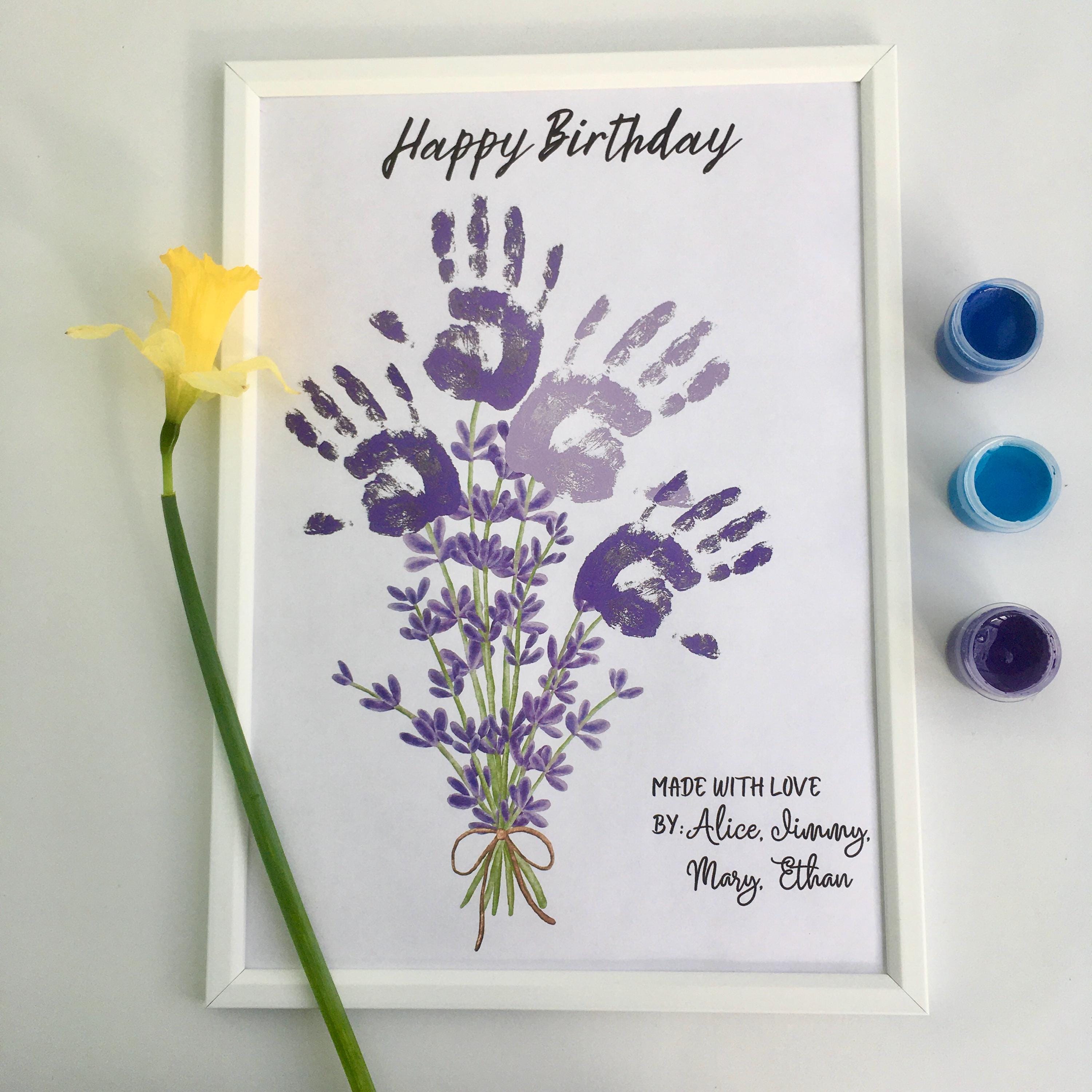 Handprint Birthday Poster for Grandma | Flowers Handprint Birthday Card ...