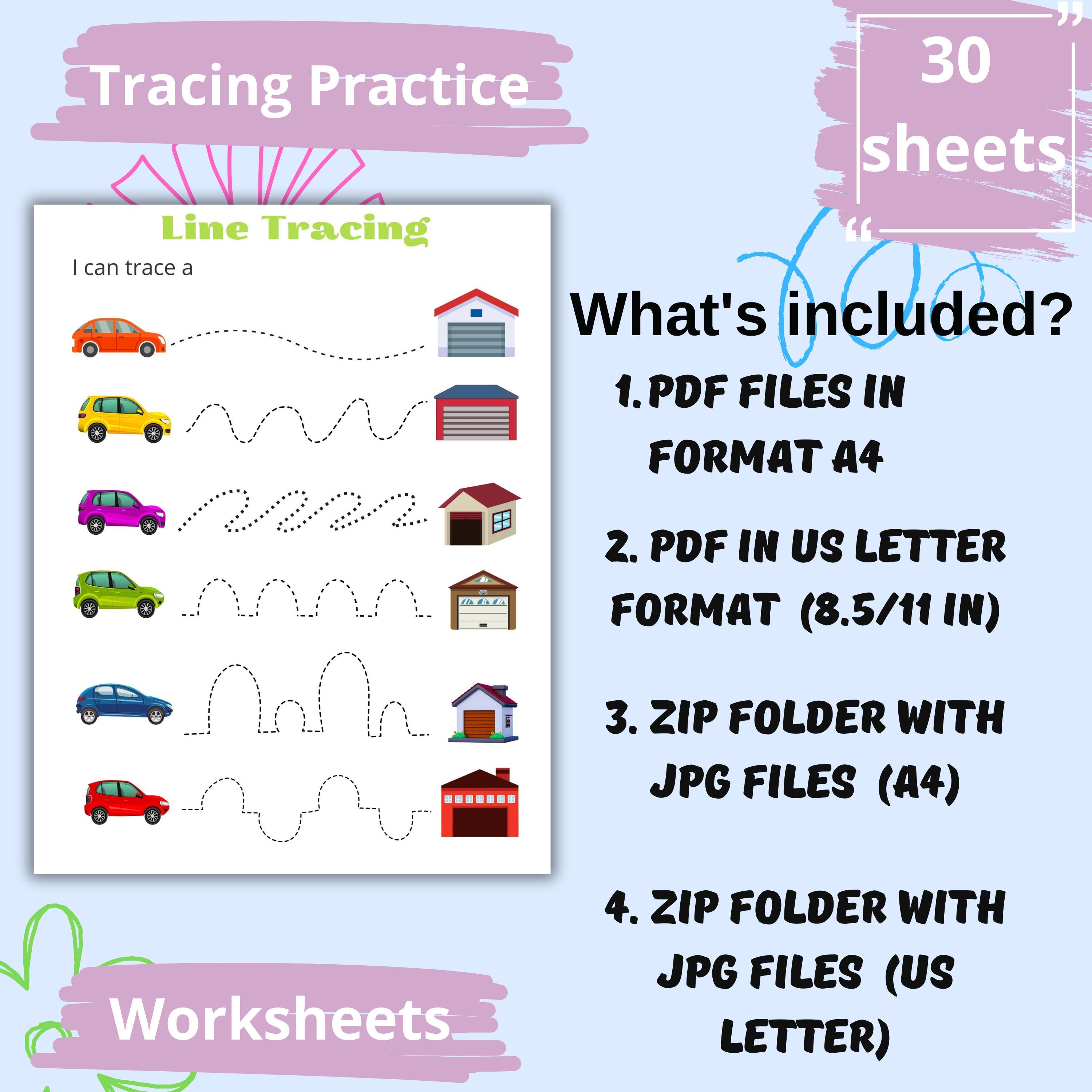 Line Tracing Worksheets: Pre-writing Practice (PDF & JPG) - Etsy