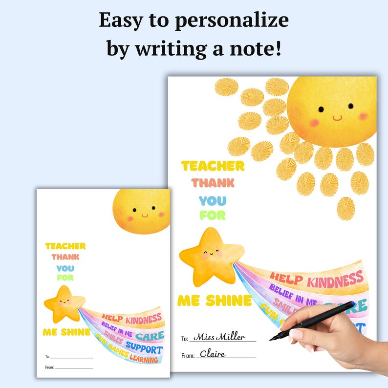 Fingerprint Teacher Appreciation Card: DIY Thank You Gift (digital ...