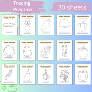 Tracing Fruits and Vegetables Worksheets | Writing Practice for Kids ...