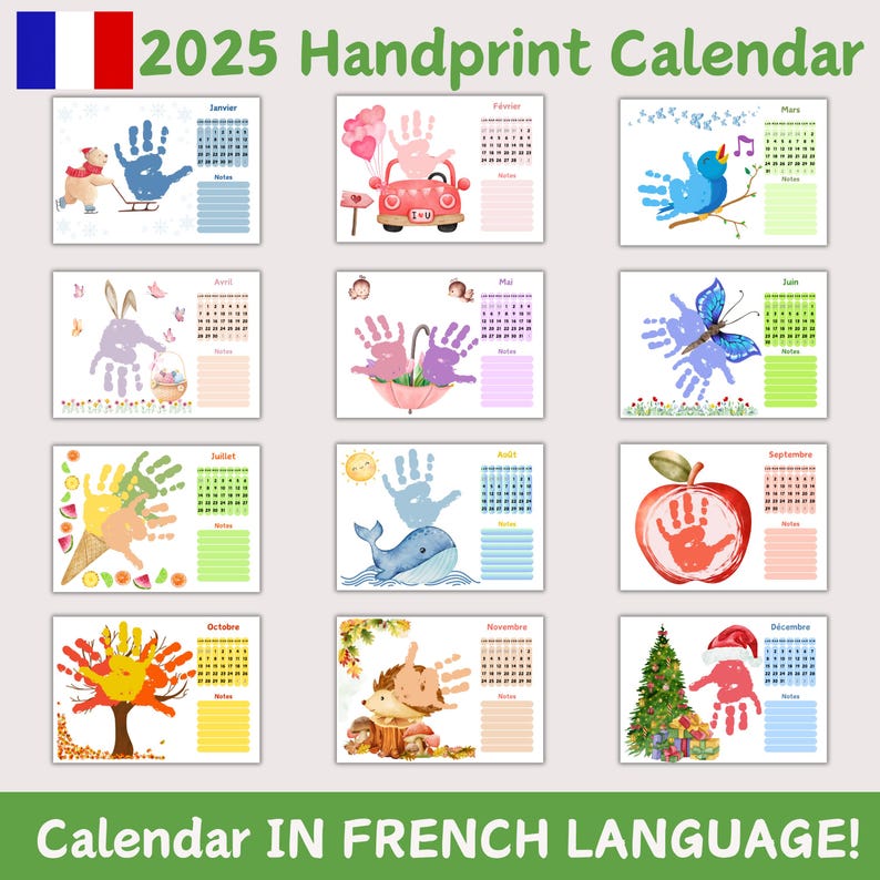 Calendar in French 2025 Handprint Calendar Handprint Art Craft Kids ...