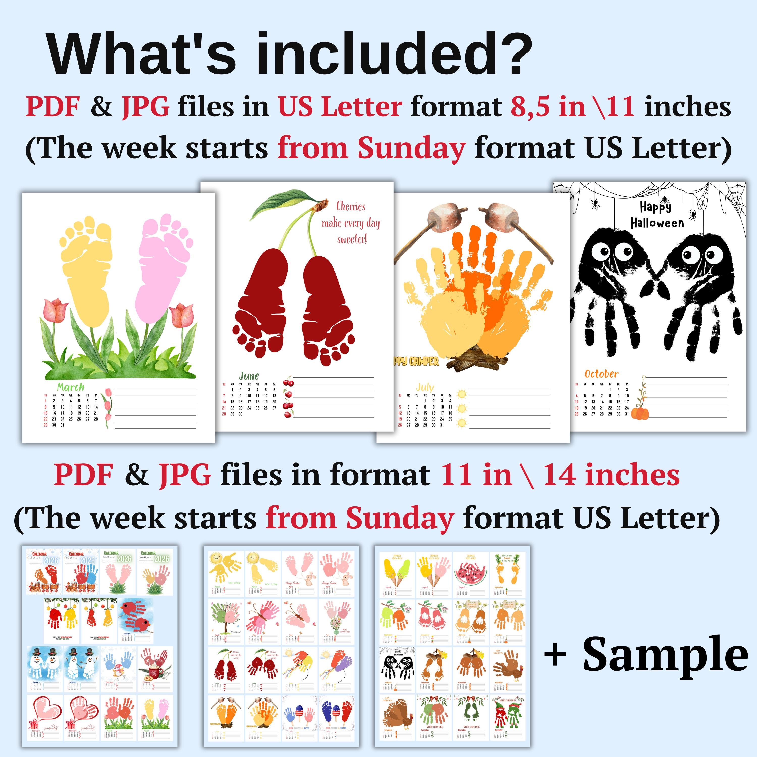 2026 Handprint Footprint Art Calendar: Kids DIY Craft (printable) - Etsy
