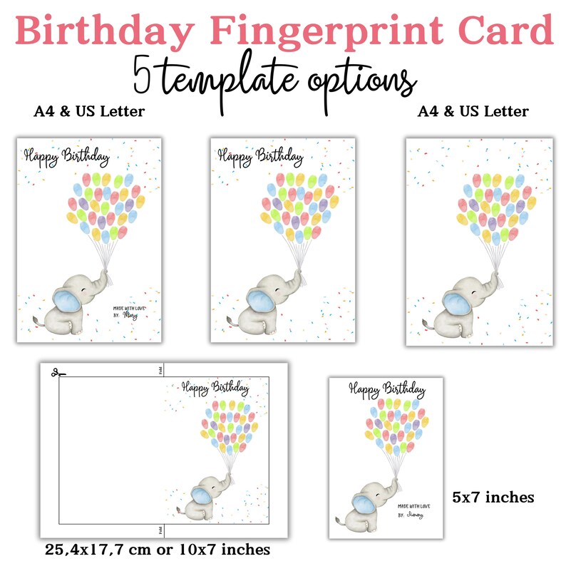 Fingerprint Birthday Card: DIY Balloon Keepsake (digital Download) - Etsy