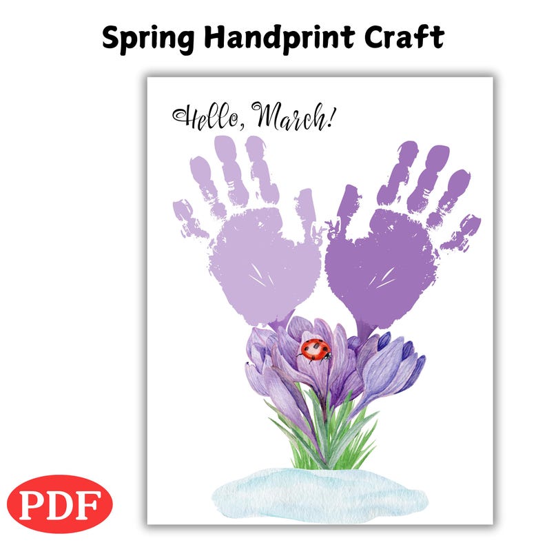 March Handprint Flowers Craft | Spring Kids Art Template (digital ...