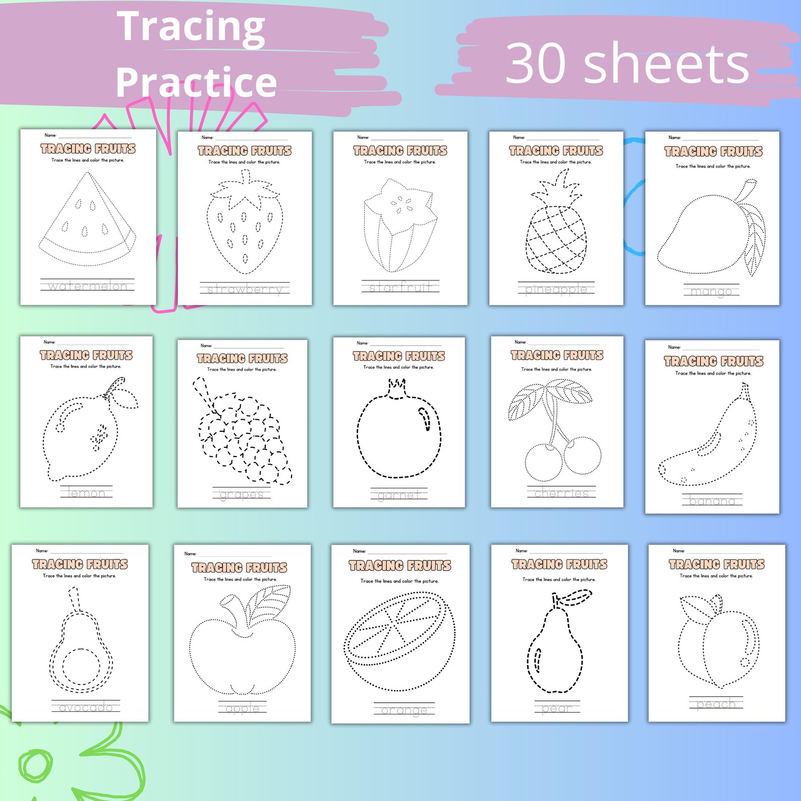 Tracing Fruits and Vegetables Worksheets | Writing Practice for Kids ...