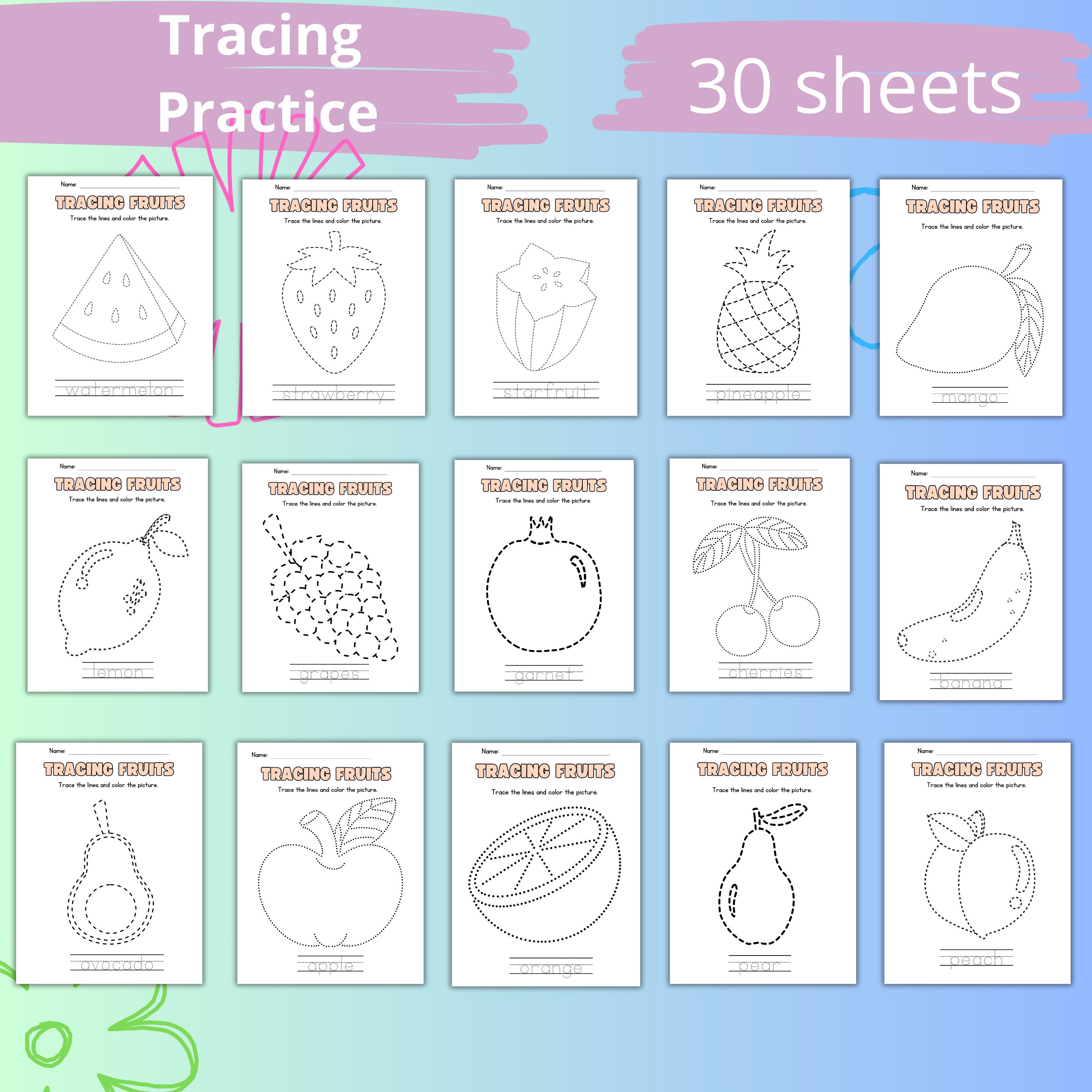 Tracing Fruits and Vegetables Worksheets | Writing Practice for Kids ...