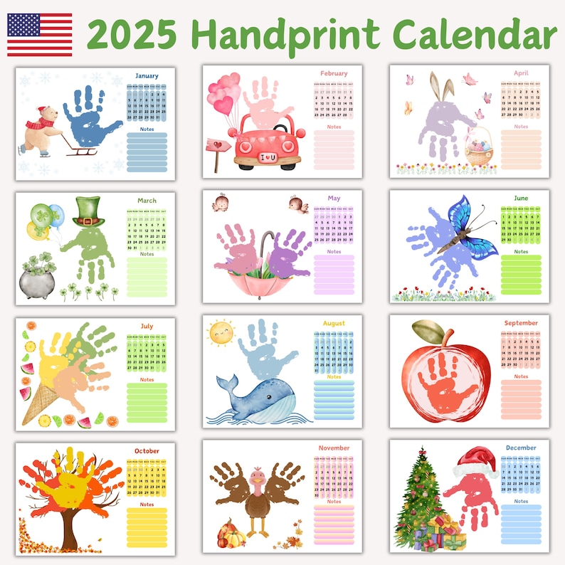 2025 Handprint Calendar | Handprint Art Craft | Kids Keepsake Gift ...