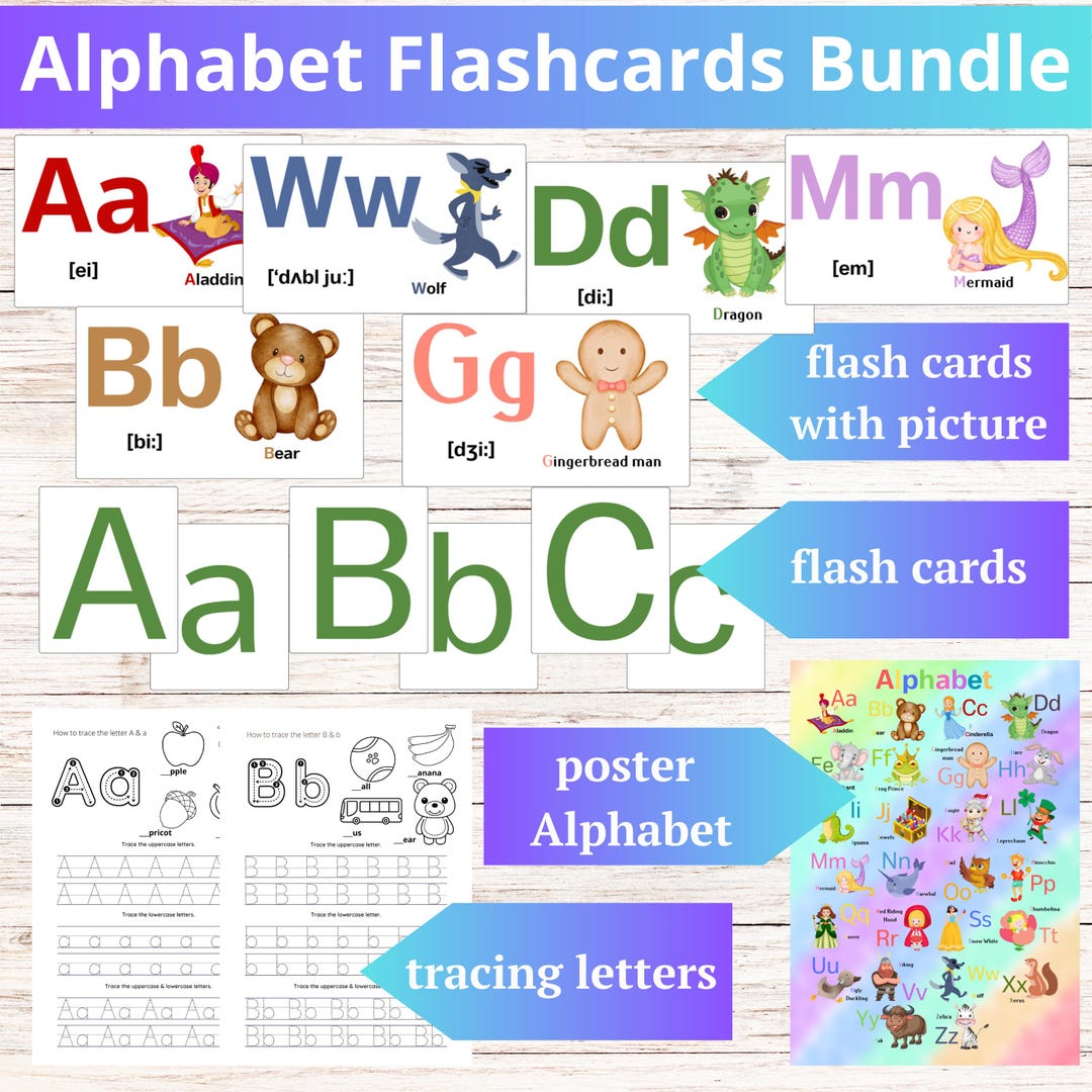 Alphabet Flashcard Bundle Phonetic Alphabet Cards Preschool ABC Flash ...