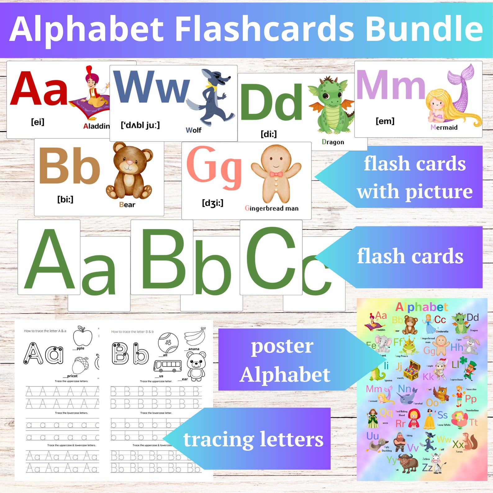 Alphabet Flashcard Bundle Phonetic Alphabet Cards Preschool ABC Flash ...