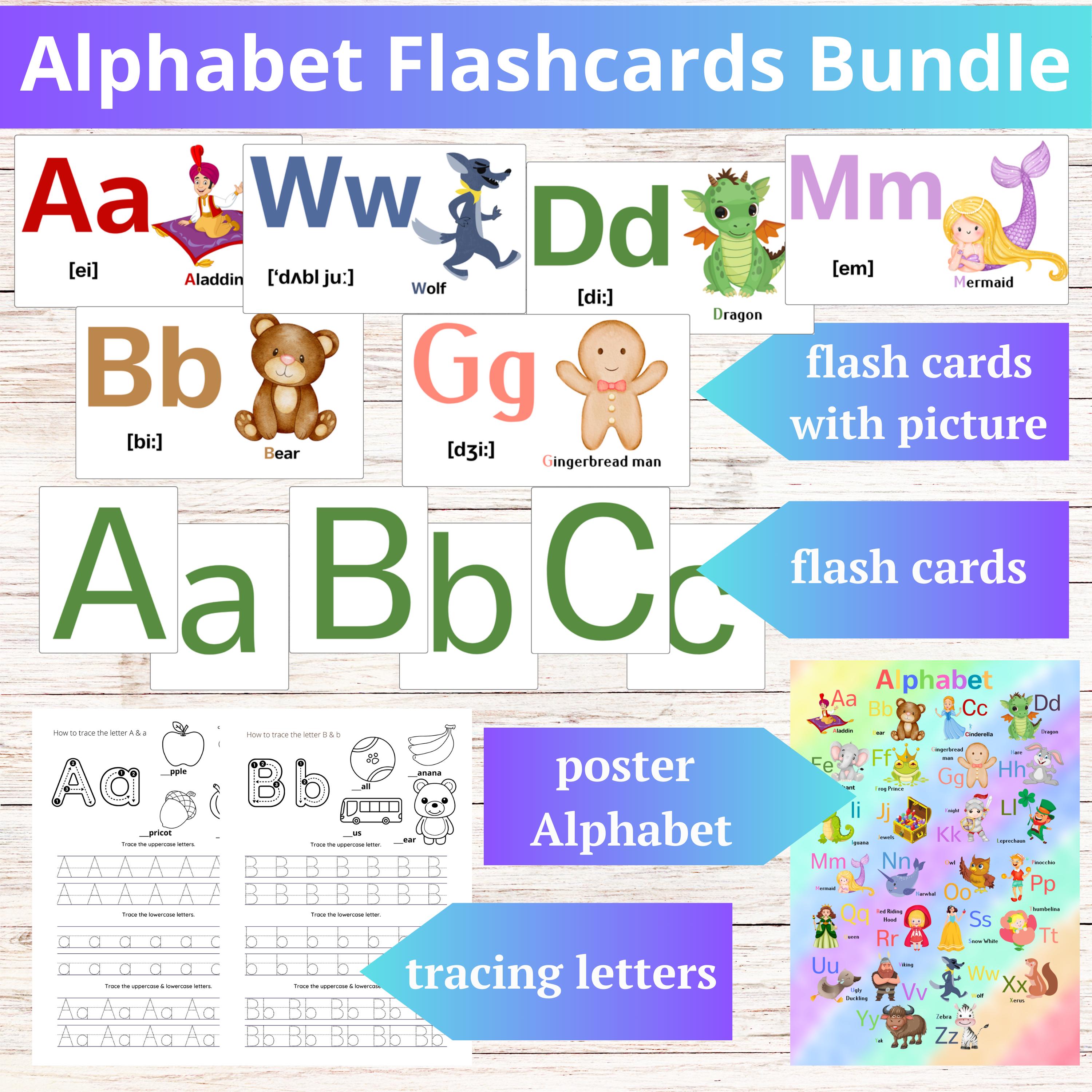 Alphabet Flashcard Bundle Phonetic Alphabet Cards Preschool ABC Flash ...