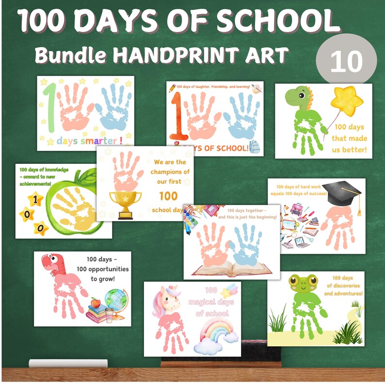 100 Days of School Handprint Template – Printable Digital Design for ...