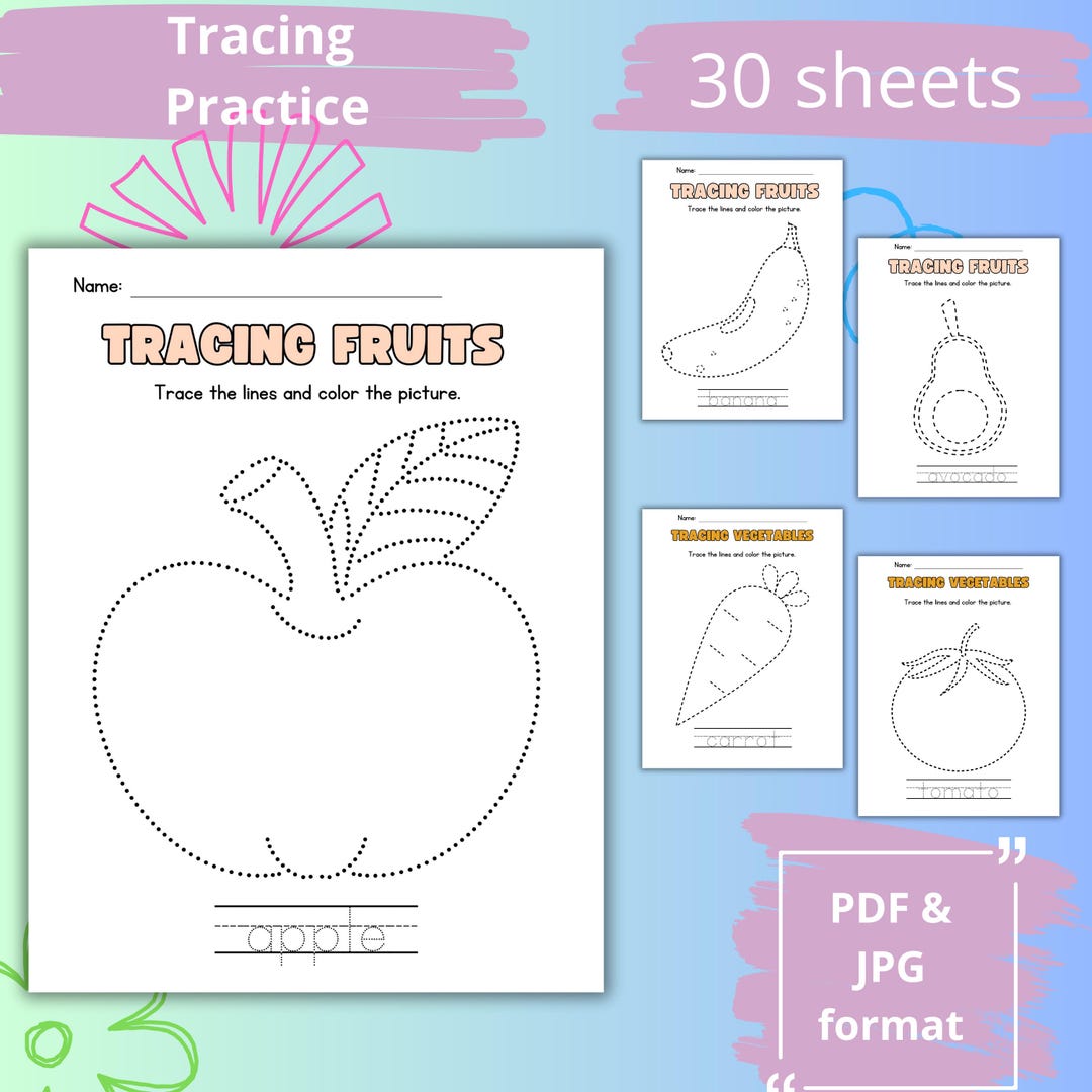 Tracing Fruits and Vegetables Worksheets | Writing Practice for Kids ...