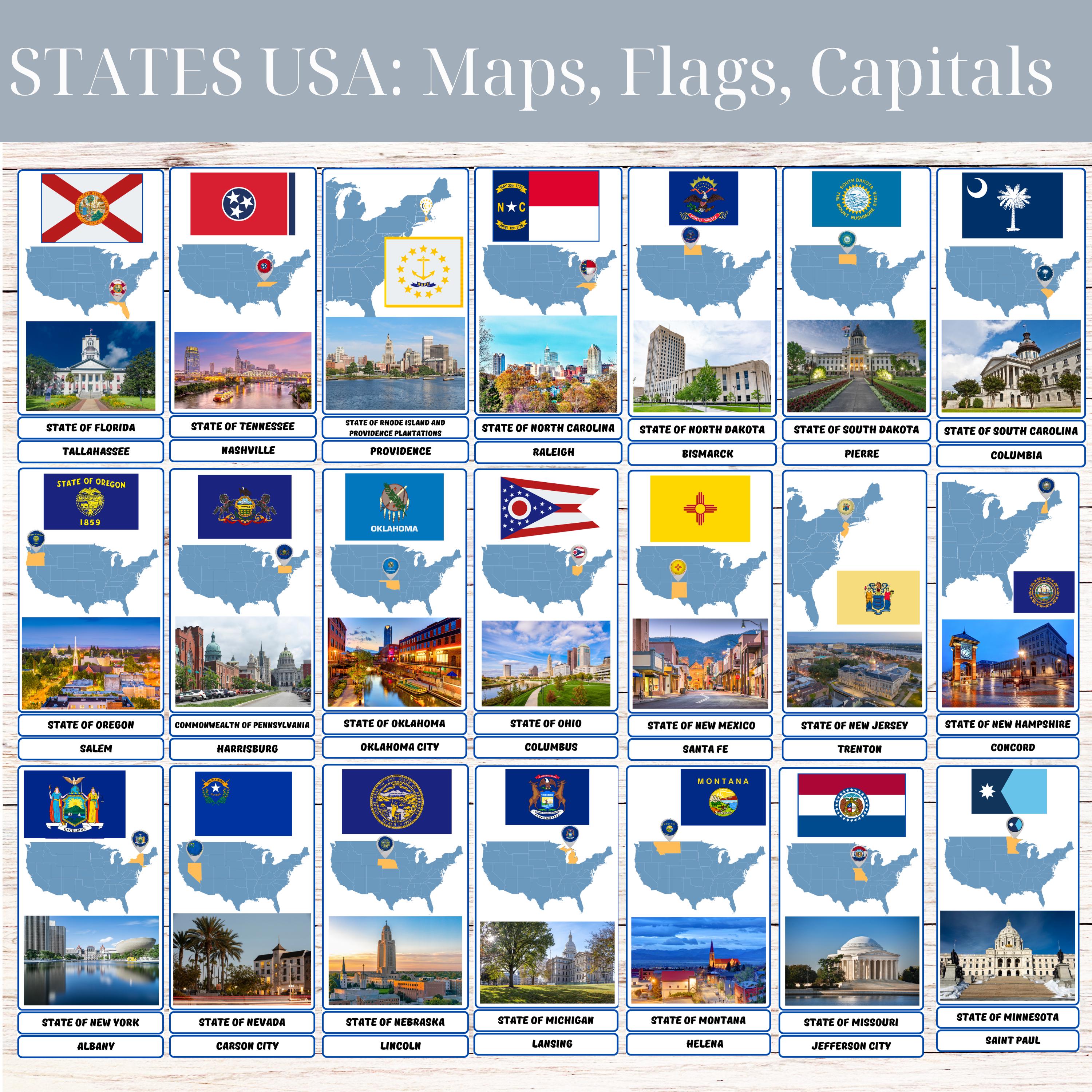USA Flash Cards With Maps, Flags, Capitals | Fun Learning Tool for Kids ...