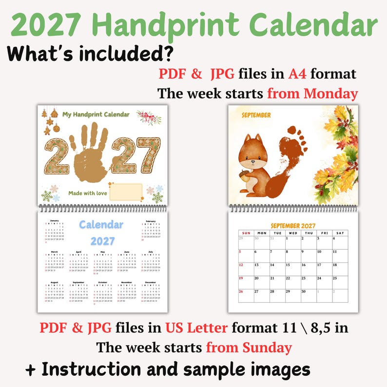 2027 Handprint Calendar | Handprint Craft Bundle | Memory Keepsake DIY ...