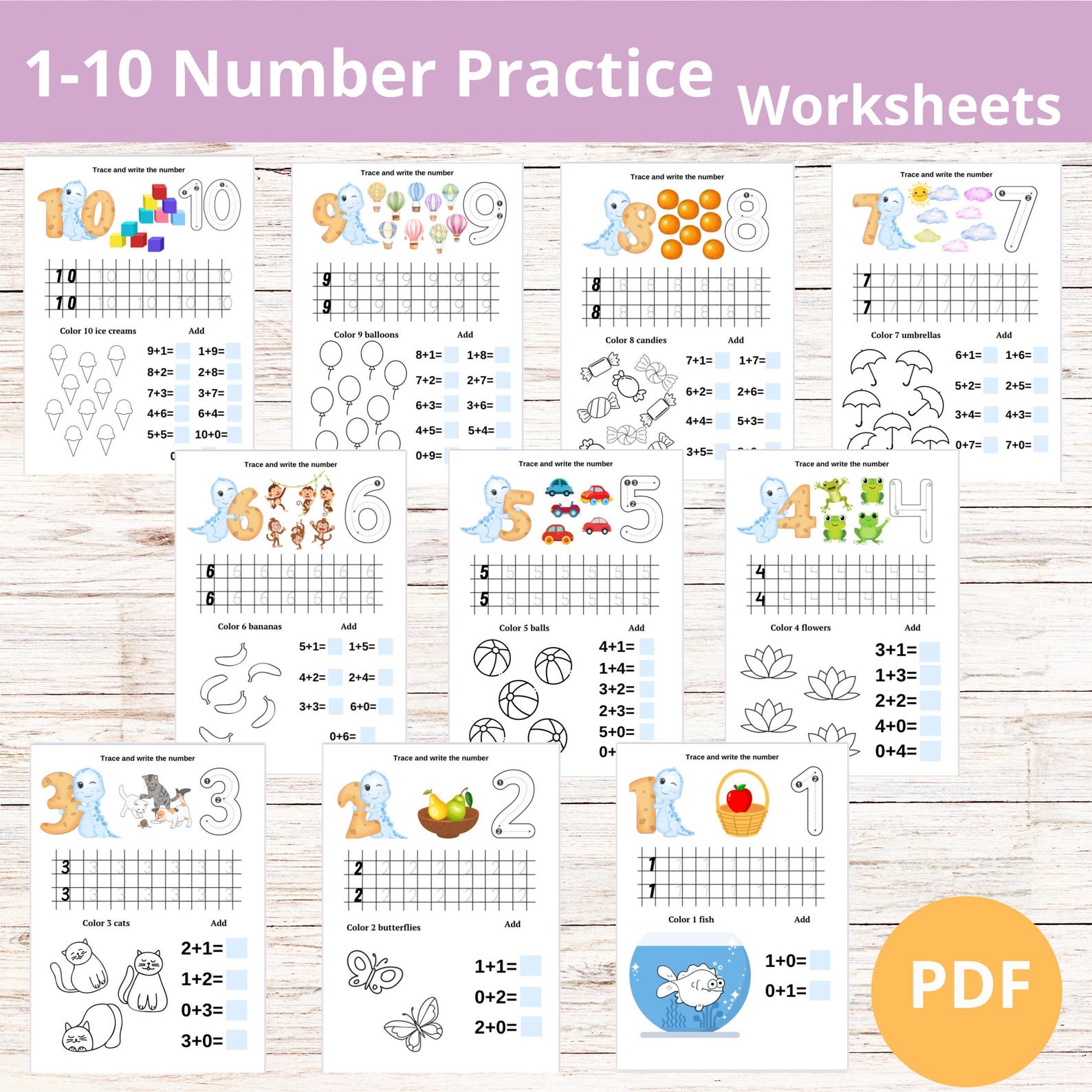 Worksheets Number Practice 1-10 Counting, Writing Kindergarten Addition ...