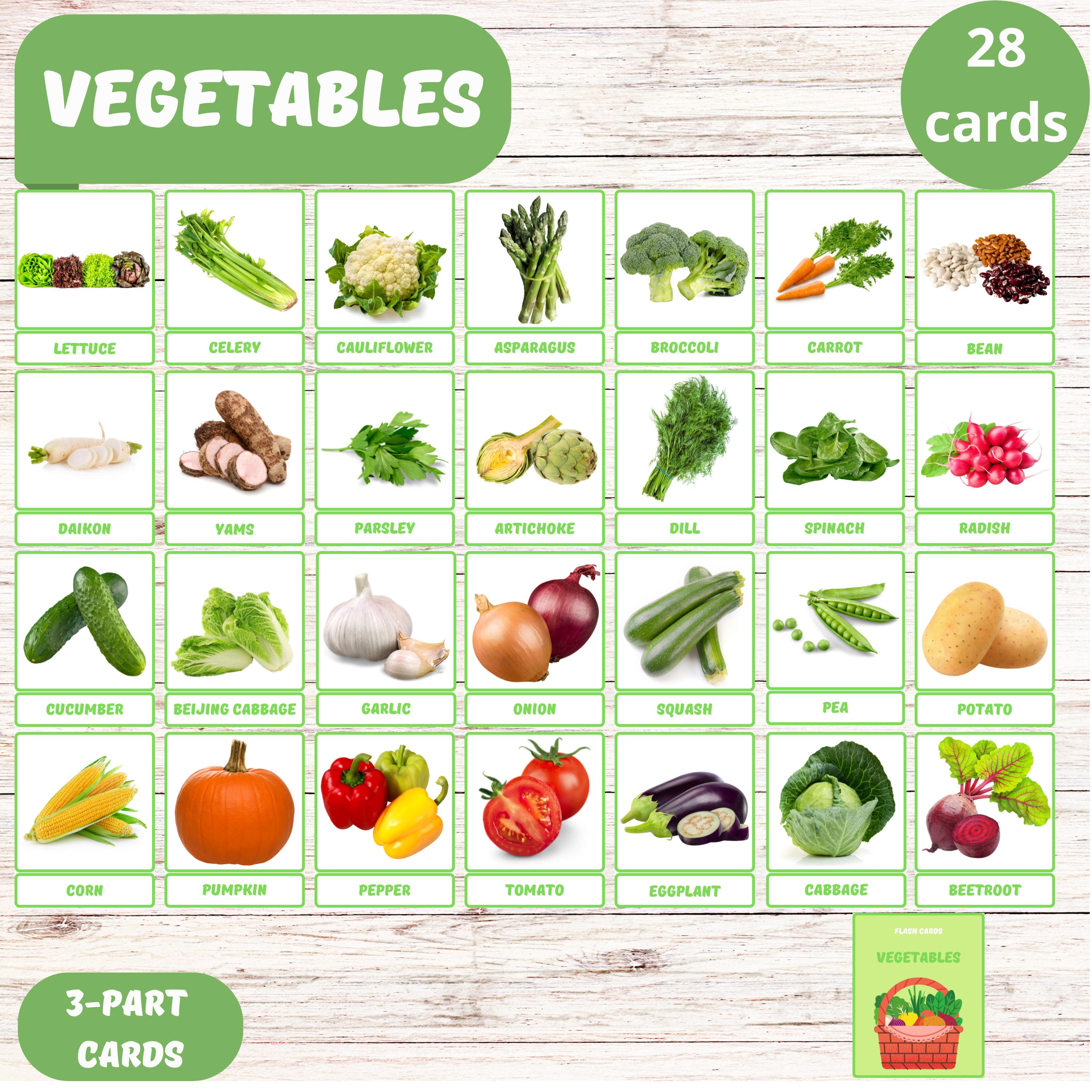 Vegetables Flashcards for Kids| Vegetables Flash Cards | Montessori ...