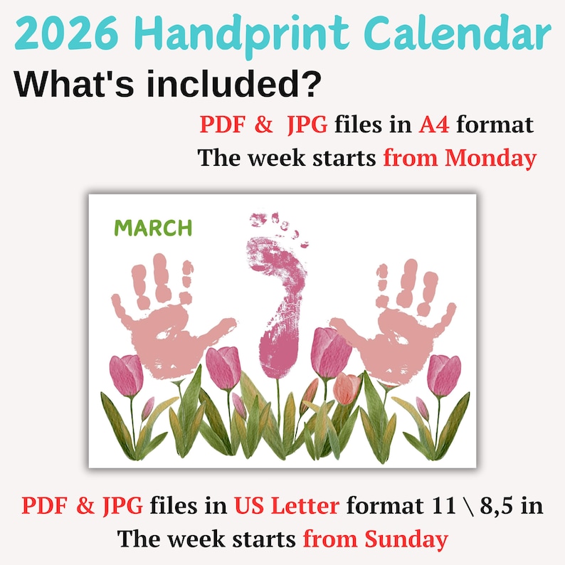 2026 Handprint Art Calendar: DIY Craft Keepsake (digital Download) - Etsy
