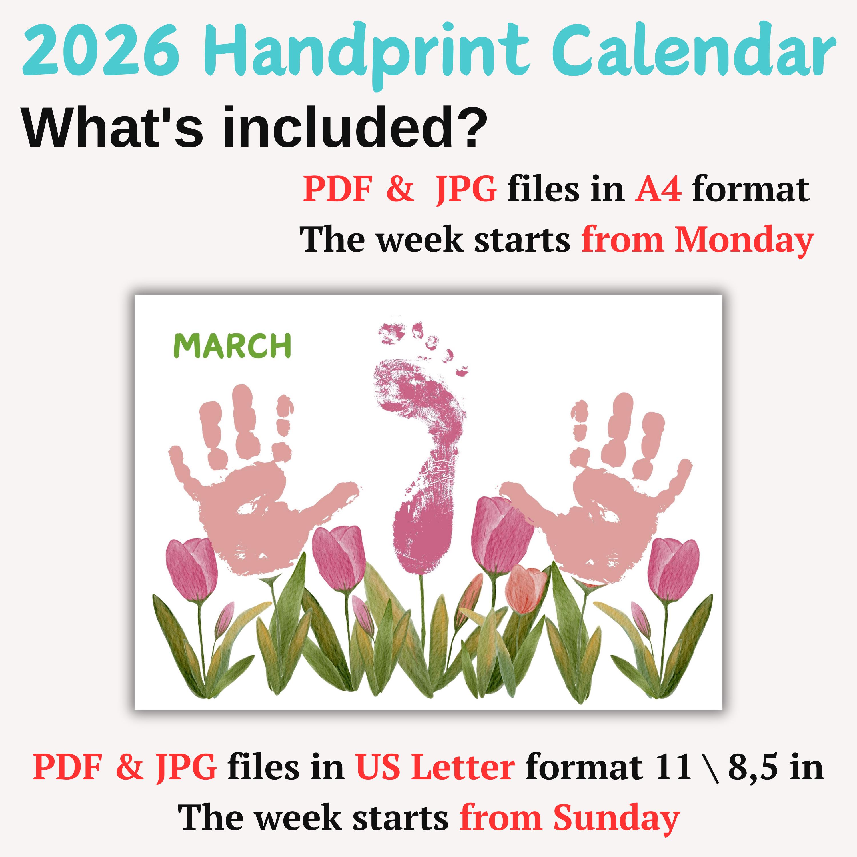2026 Handprint Art Calendar: DIY Craft Keepsake (digital Download) - Etsy