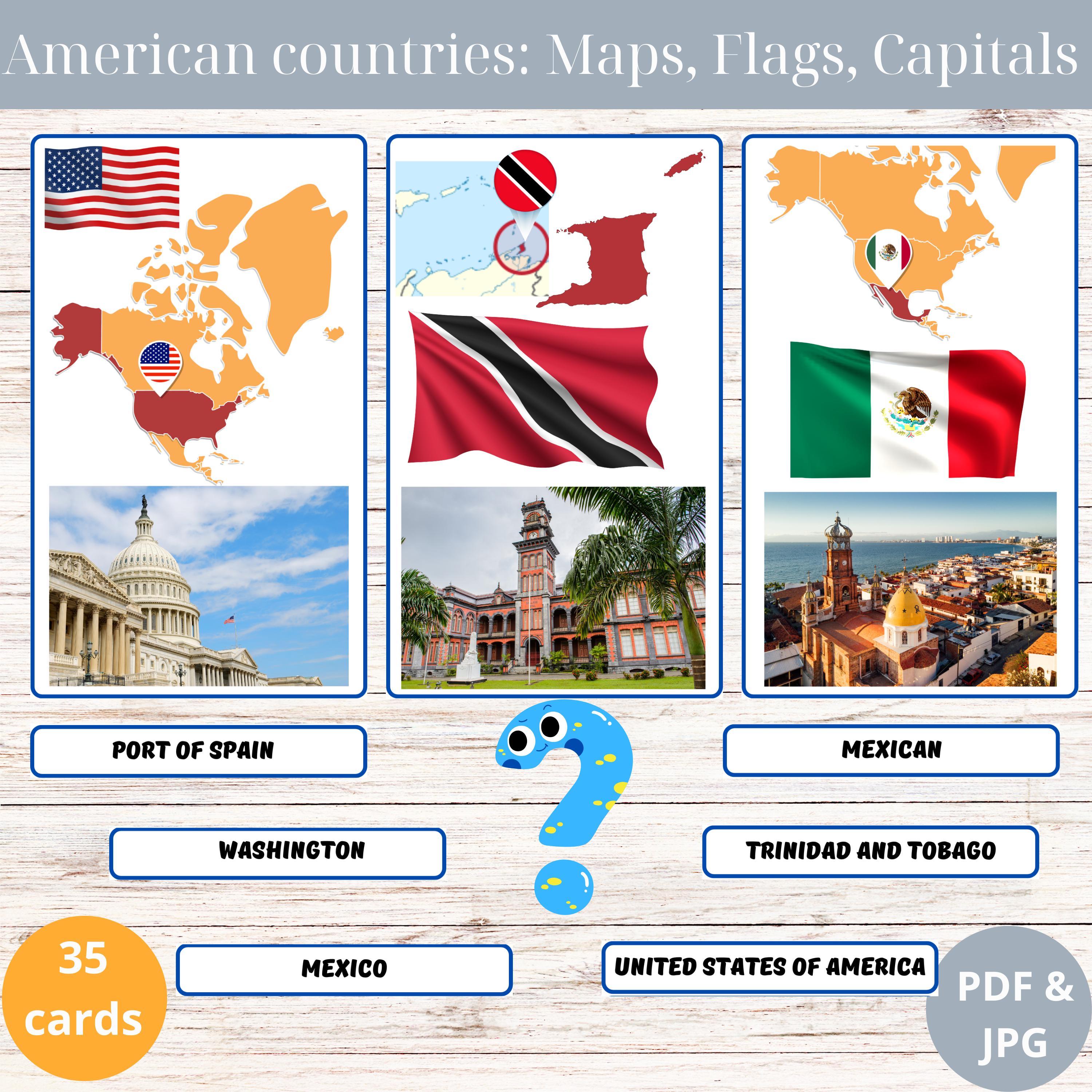 Countries of America Flashcards | Educational Materials With Maps ...