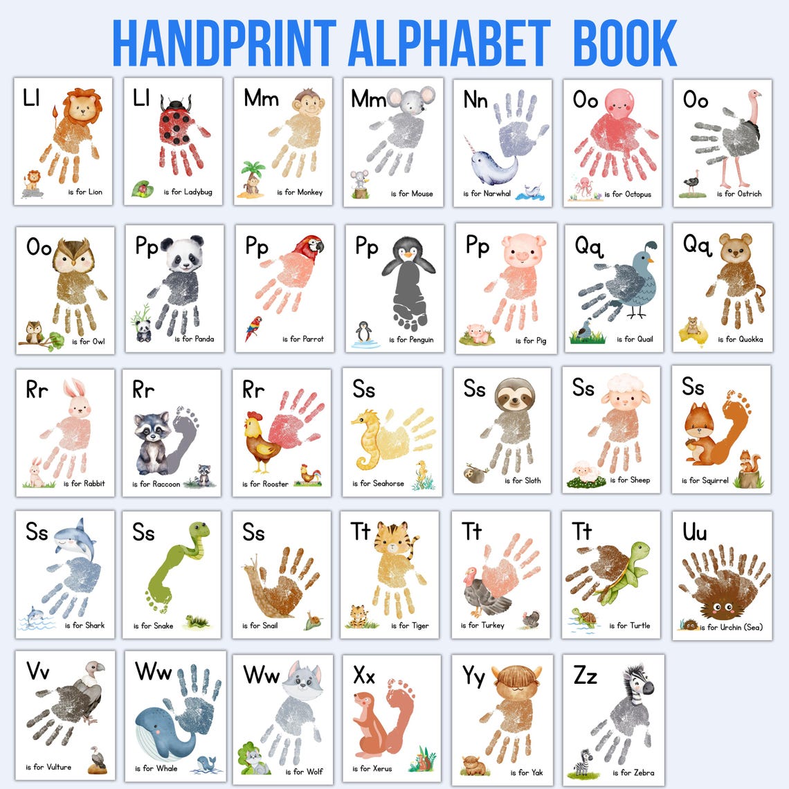Animal Alphabet Handprint Art: ABC Learning Activity (PDF Download) - Etsy