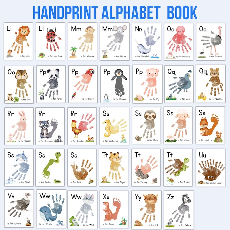 Animal Alphabet Handprint Art: ABC Learning Activity (PDF Download) - Etsy