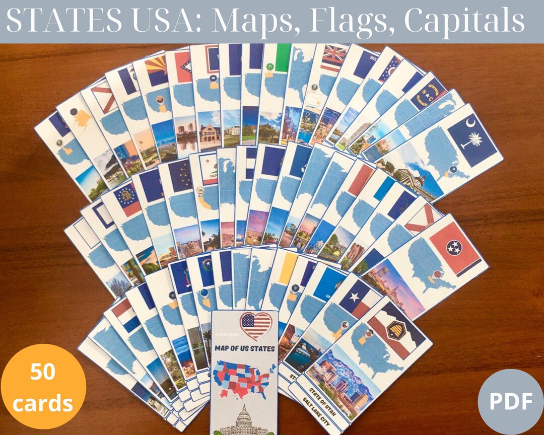 USA State Flash Cards: Montessori Geography Learning (digital Download ...