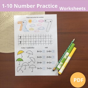 Worksheets Number Practice 1-10 Counting, Writing Kindergarten Addition ...