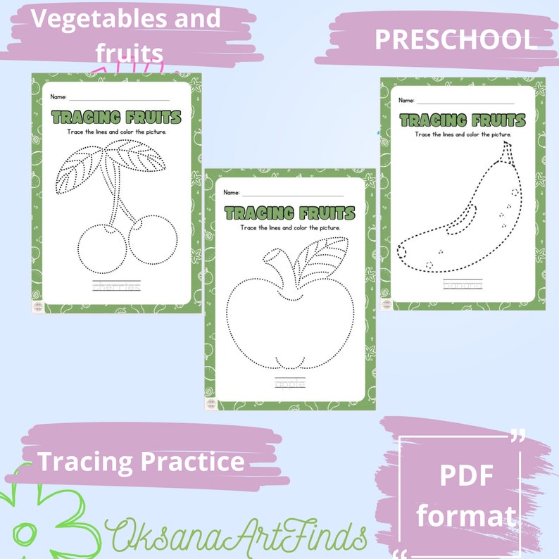 Tracing Practice. 25 Images of Fruits and Vegetables. Worksheets for ...