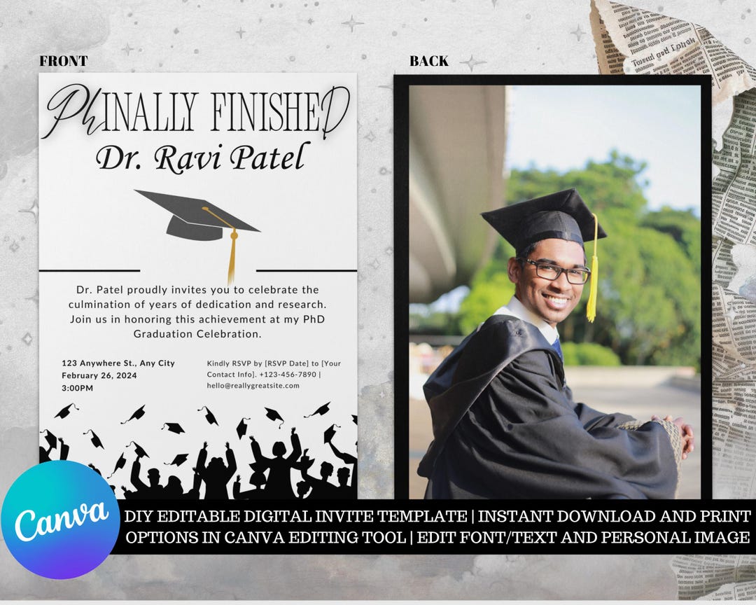 PHD Graduation Invite, Doctorate Graduation Flyer, PHD Graduate ...