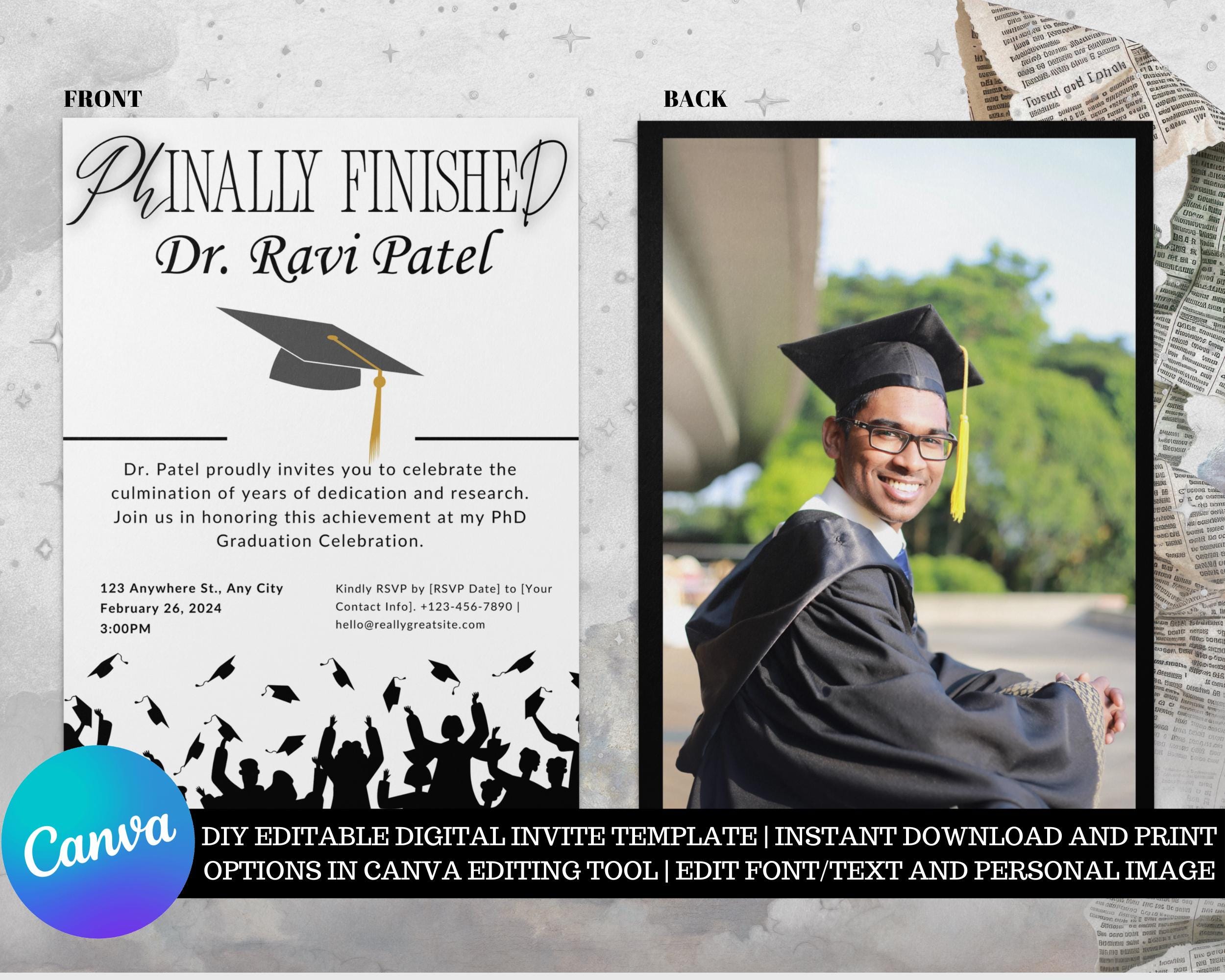 PHD Graduation Invite, Doctorate Graduation Flyer, PHD Graduate ...