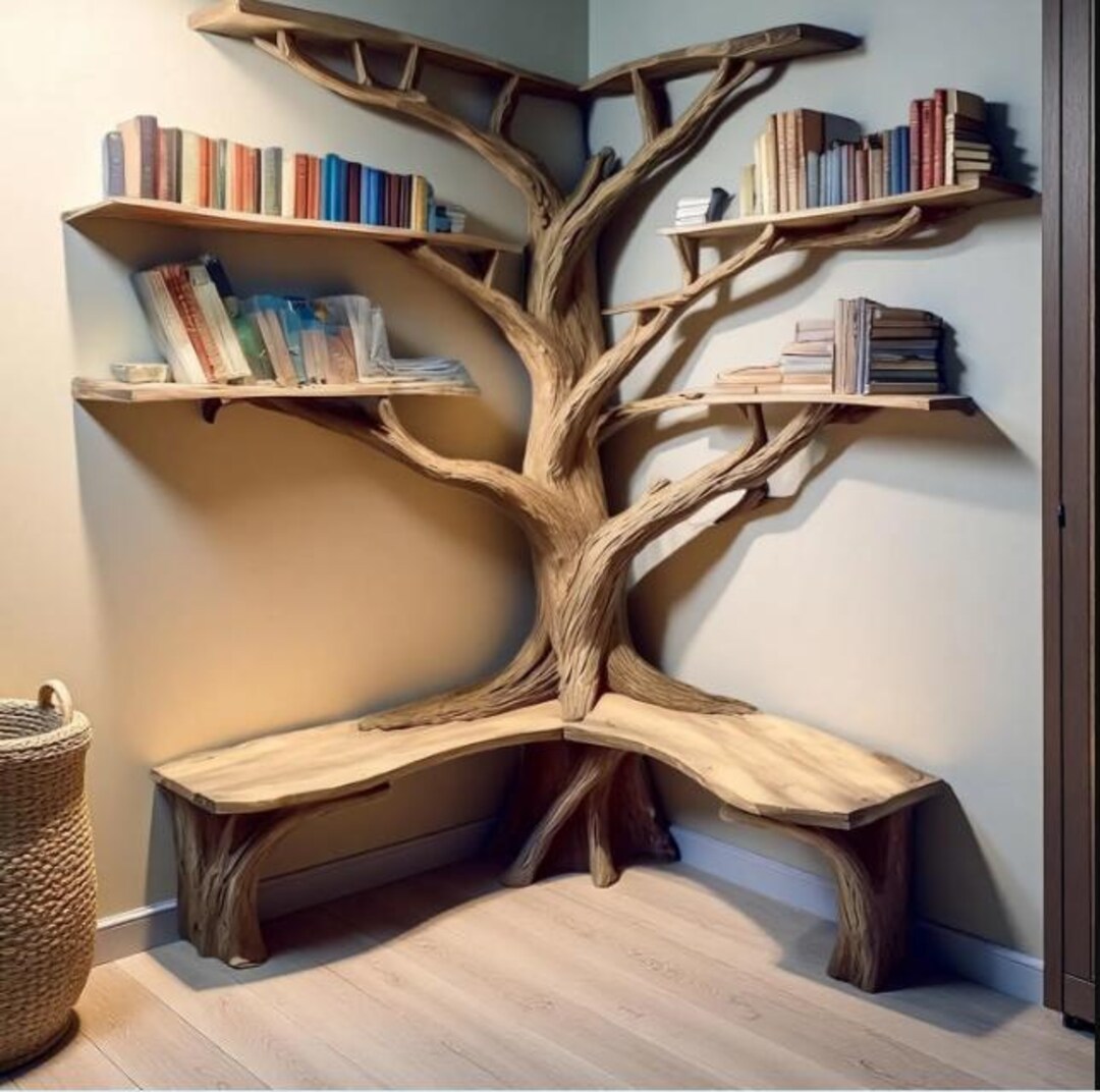 Handcrafted Tree Branch Bookshelf, Book Display, Rustic Home Library ...