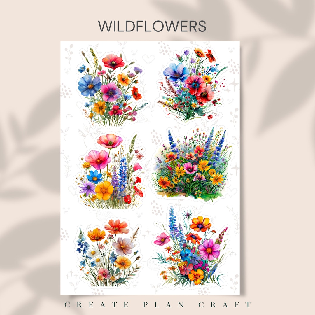 Wildflower Sticker, Floral Sticker, Flower Sticker, Decorative Sticker ...