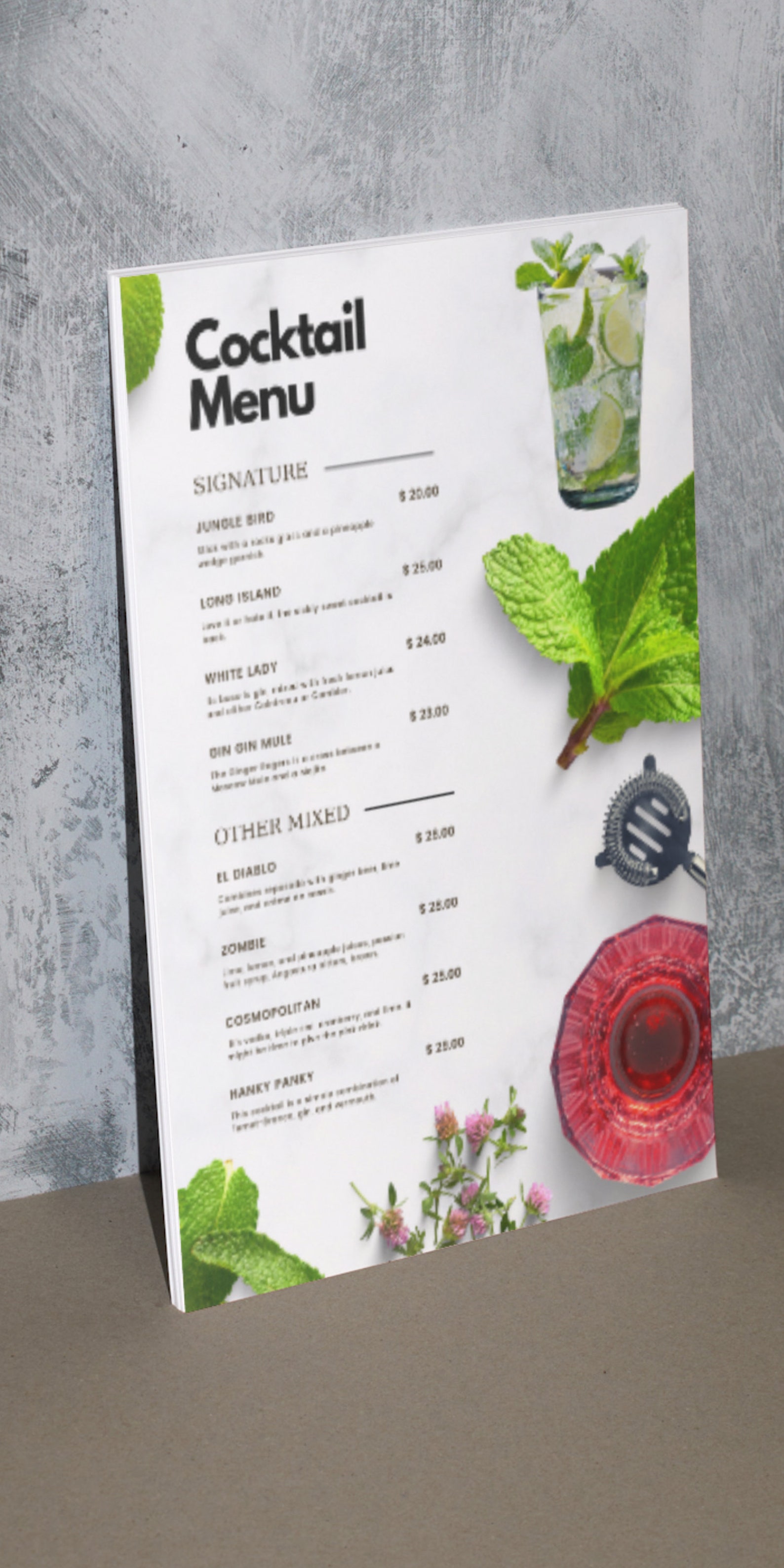 Cocktail Menu Template, Printable Drinks Menu, Printable Bar Menu ...