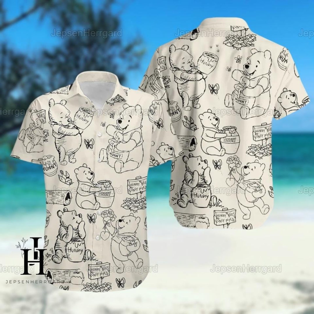 Pooh Hawaiian Shirt, Pooh Sketch Button Shirt, Winnie the Pooh Hawaiian ...