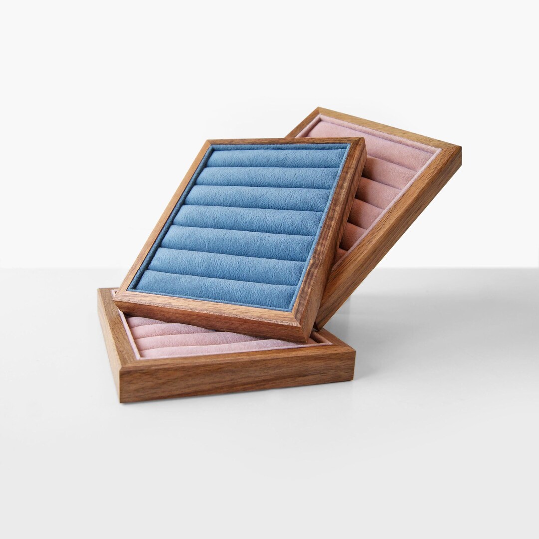 Jewelry Display Tray, Wood & Velvet Jewelry Box for Earrings ...