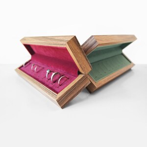 Long Walnut Box Jewelry Organization Ring Organizer Box for 10 Rings ...