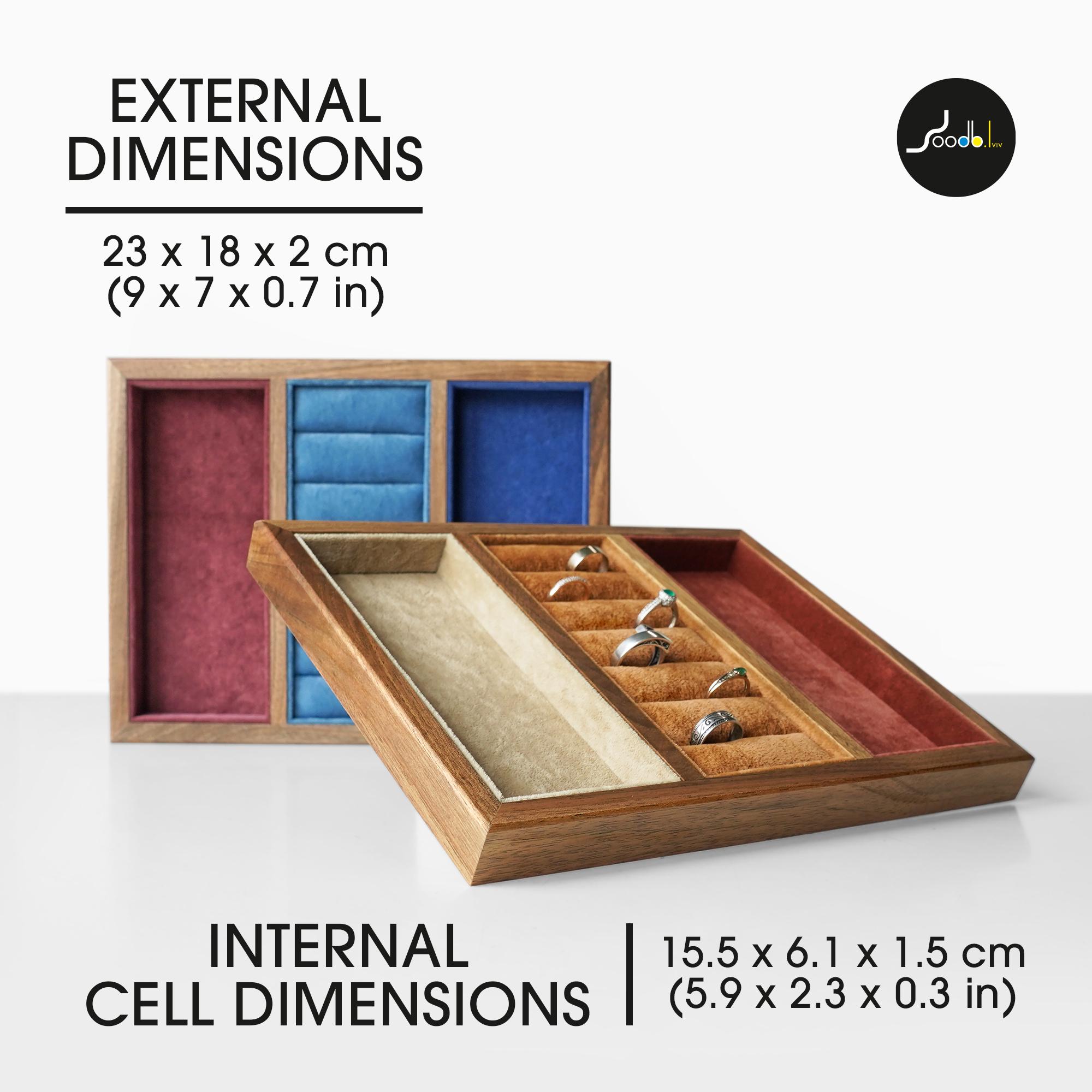 Wooden Jewelry Tray Organizer With Colorful Flock Inserts, Ring Display ...