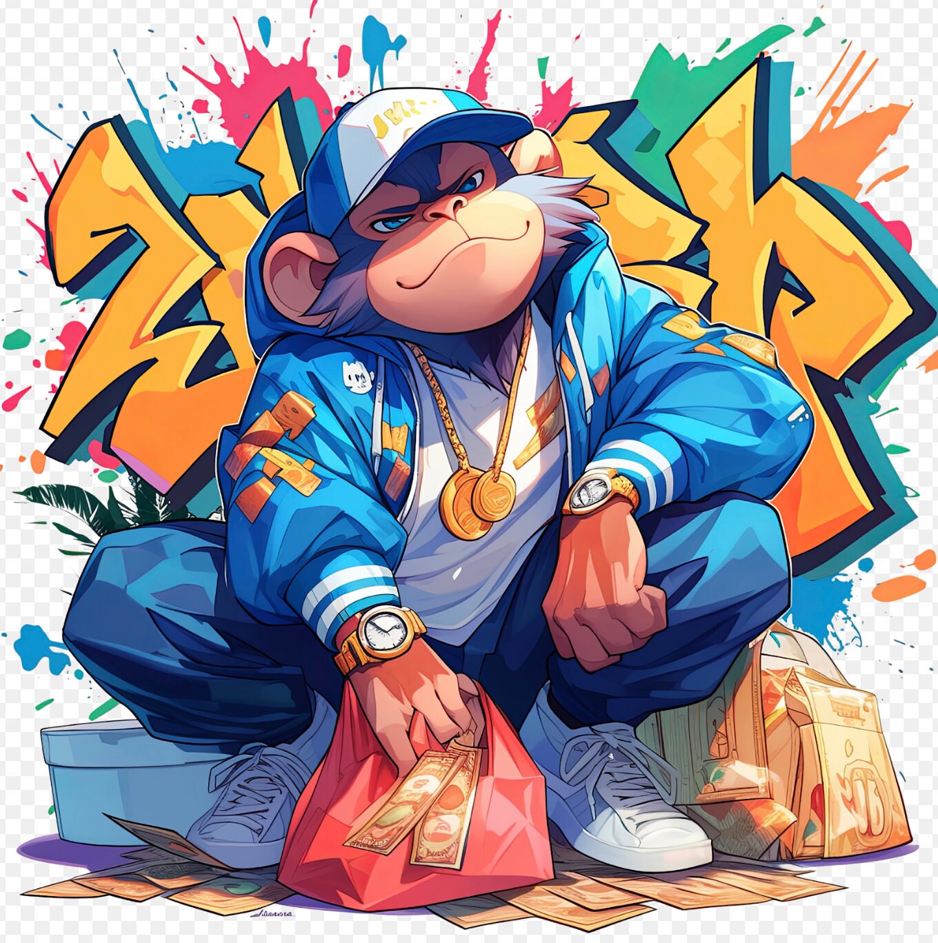 Gaming Monkey Graffiti Gangster Hold a Money Set of 10 PNG Graffiti ...