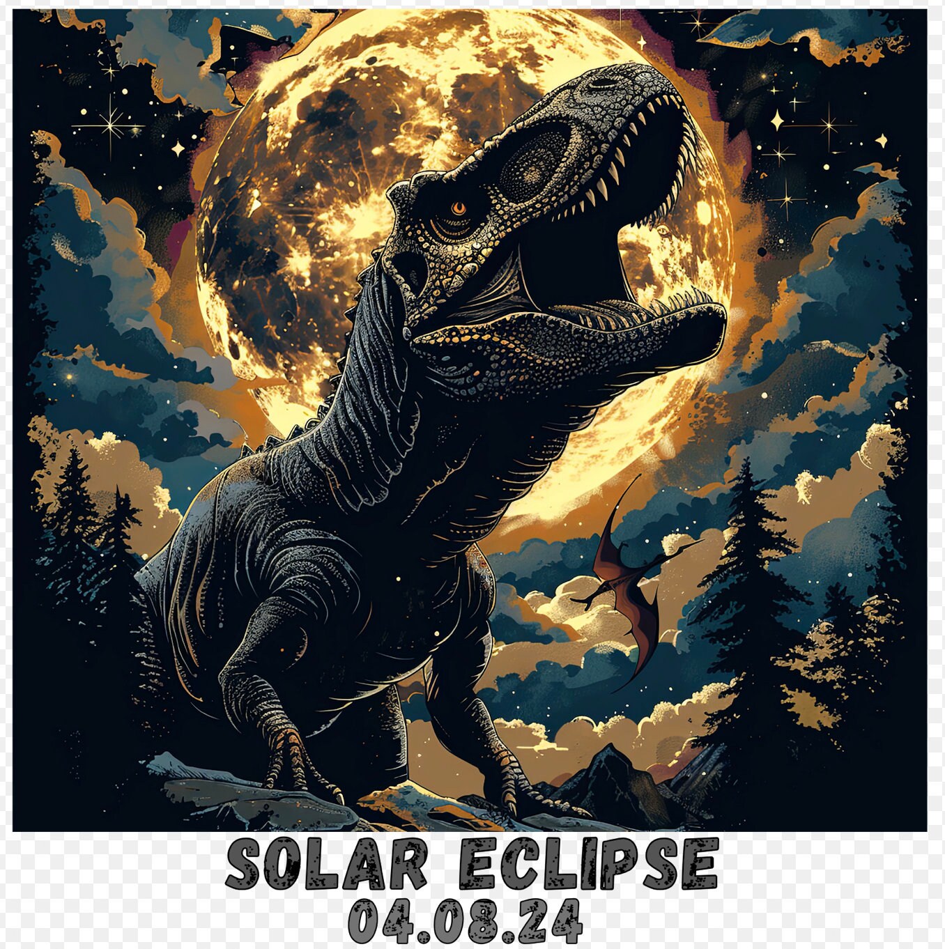 Solar Eclipse 2024 Dinosaur Clipart Set of 10 PNG High Quality Dinosaur ...