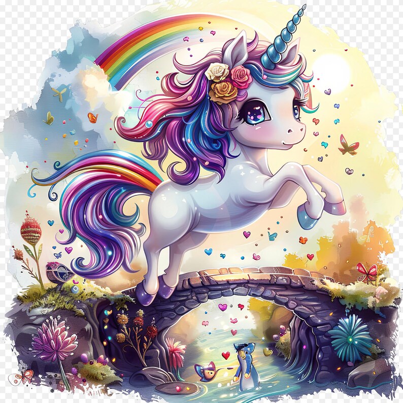 Watercolor Cute Unicorn Clipart Set of 10 PNG Bundle Watercolor Rainbow ...