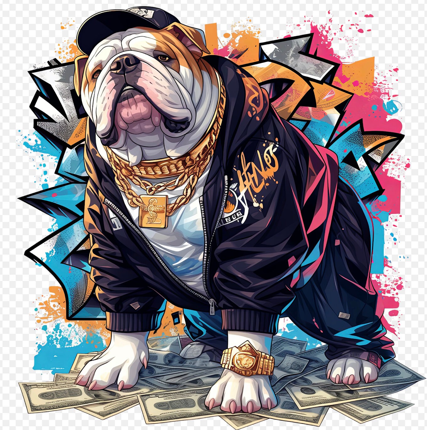 Graffiti Gangster Bulldog Hold a Money Set of 10 PNG Graffiti Hiphop ...