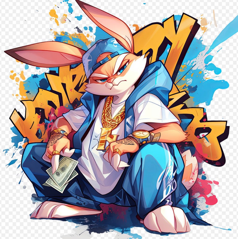 Bunny Clipart Graffiti Gangster Hold a Money Set of 10 PNG Graffiti ...
