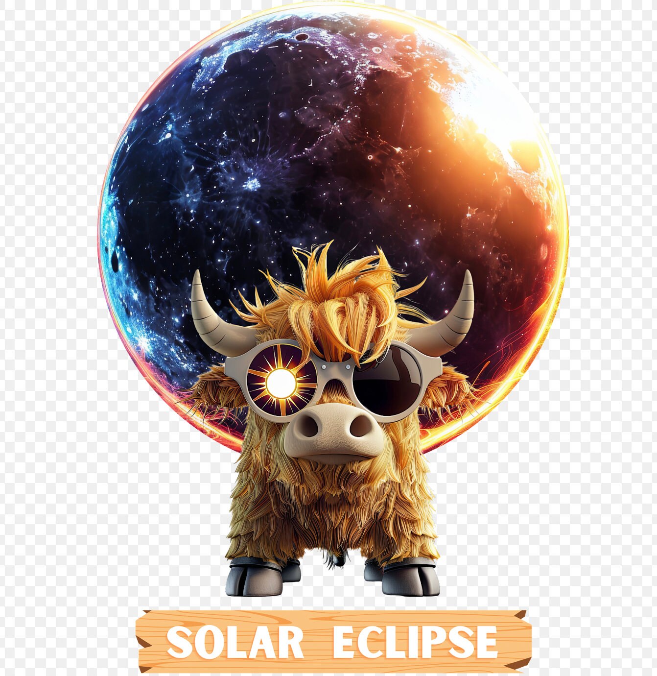 Highland Cow Solar Eclipse 2024 Clipart Set of 10 PNG High Quality ...