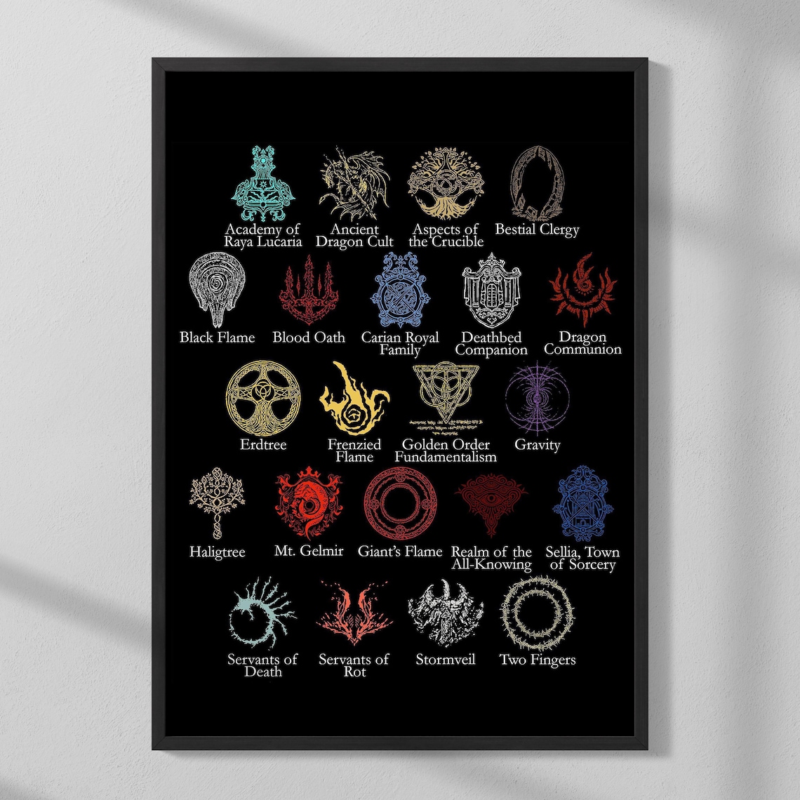 Elden Ring Factions/schools Icons Gaming Poster A3 Wall Art Home Decor ...