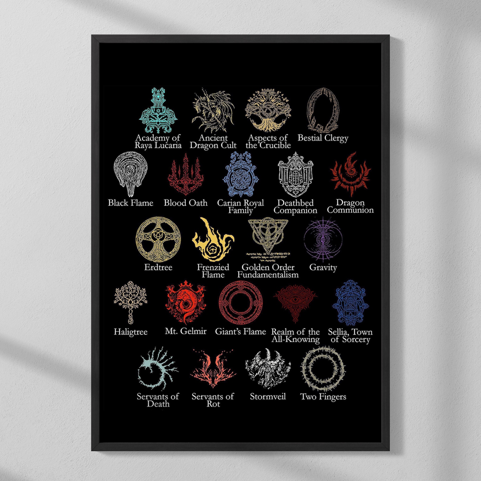 Elden Ring Factions/schools Icons Gaming Poster A3 Wall Art Home Decor ...